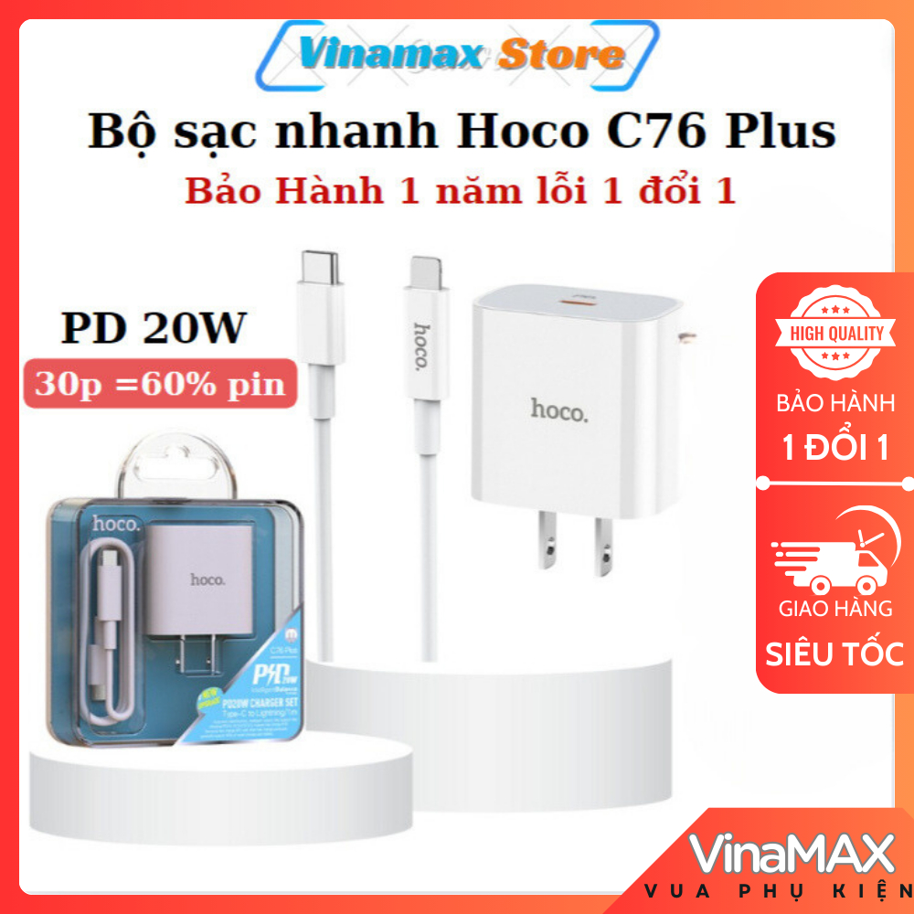 Bộ sạc nhanh chính hãng Hoco C76 PLUS PD20W , Cáp Type-C to L dùng cho ...