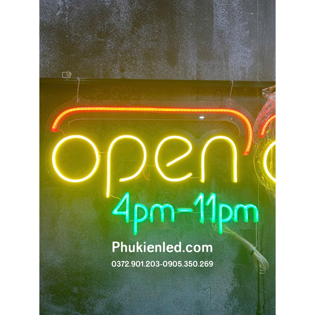 Đèn Led Neon Chữ Open có kèm thời gian mở cửa (thiết kế theo yêu cầu ...