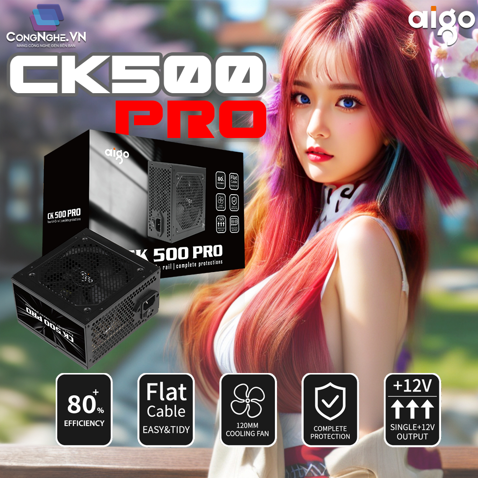 BỘ NGUỒN MÁY TÍNH AIGO MODEL CK500PRO 500W 80+ EFICIENCY (DÂY CÁP ĐEN ...