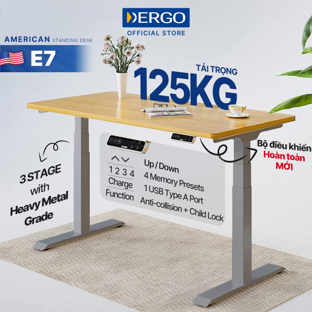 Bàn Làm Việc Đứng DERGO Flexispot E7 (Premium Plus - 3 Stages) | Shopee Việt Nam