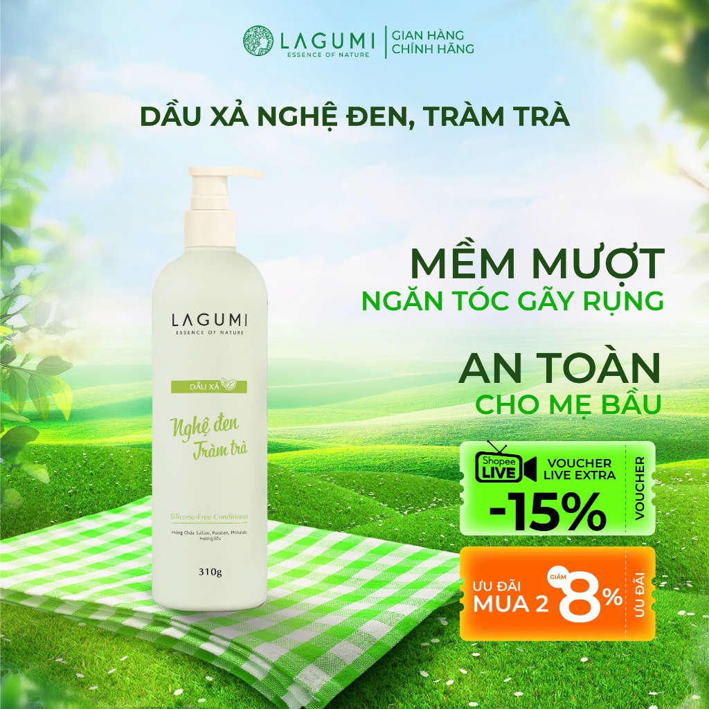 Dầu xả Lagumi nghệ đen tràm trà ngăn gãy rụng, bết dầu 310gr | Shopee ...