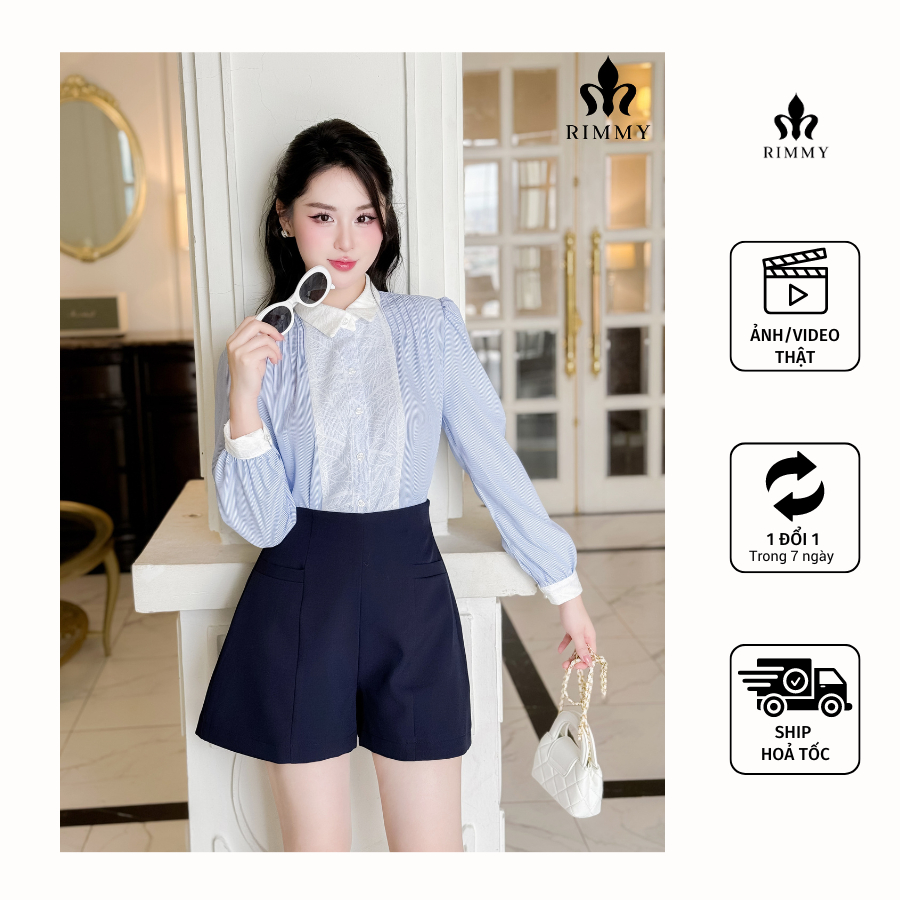 Áo sơ mi công sở kẻ xanh phối ren thanh lịch, kín đáo Design by Rimmy ...