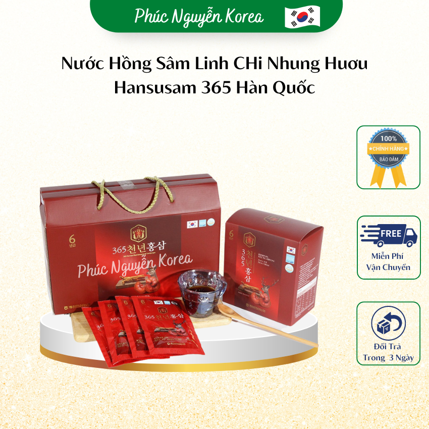 Nước Hồng Sâm Linh Chi Nhung Hươu 365 Hansusam Hàn Quốc Hộp 20 Gói x ...