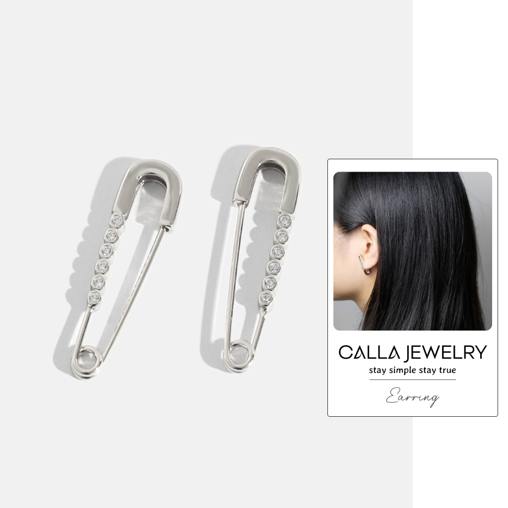 Safety Pins Earrings | Khuyên tai bông tai bạc S925 kim băng đính đá ...