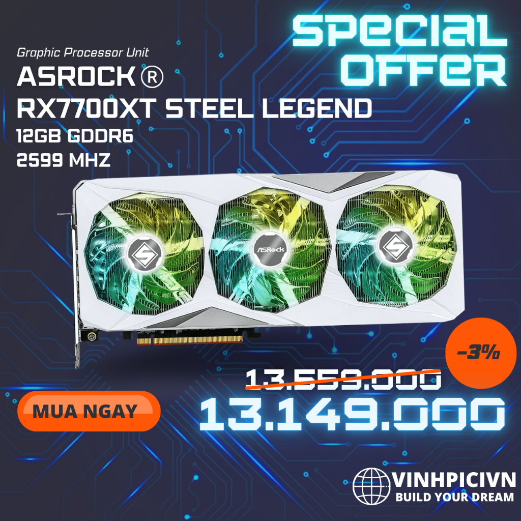 Card màn hình ASROCK RX 7700XT Steel Legend 12GB OC [NEW] | Shopee Việt Nam