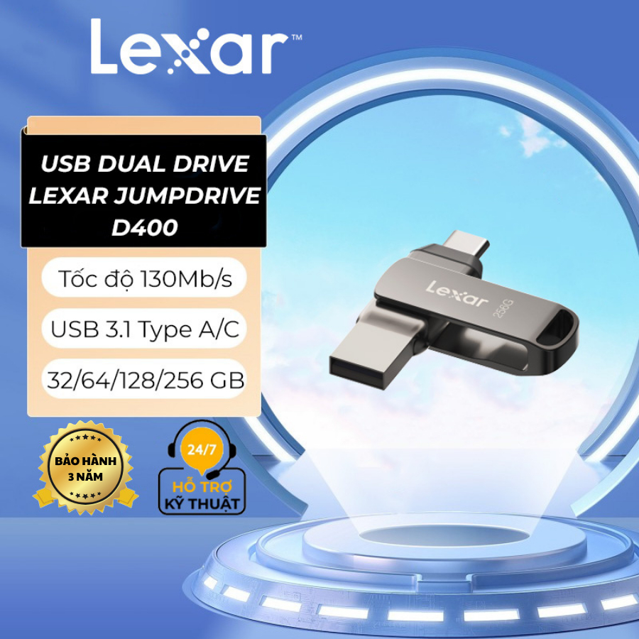 USB 3.1 32GB/ 64GB/ 128GB/ 256GB Lexar Dual Drive D400 Type-C/ Type-A ...