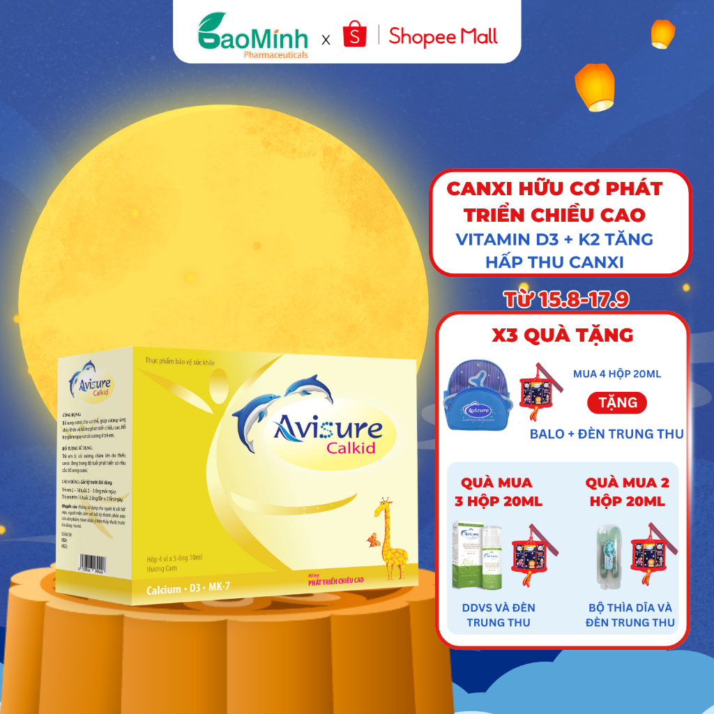 Canxi cho bé Avisure Calkid, canxi hữu cơ chứa D3 K2 bé cứng cáp phát triển chiều cao vượt trội ...