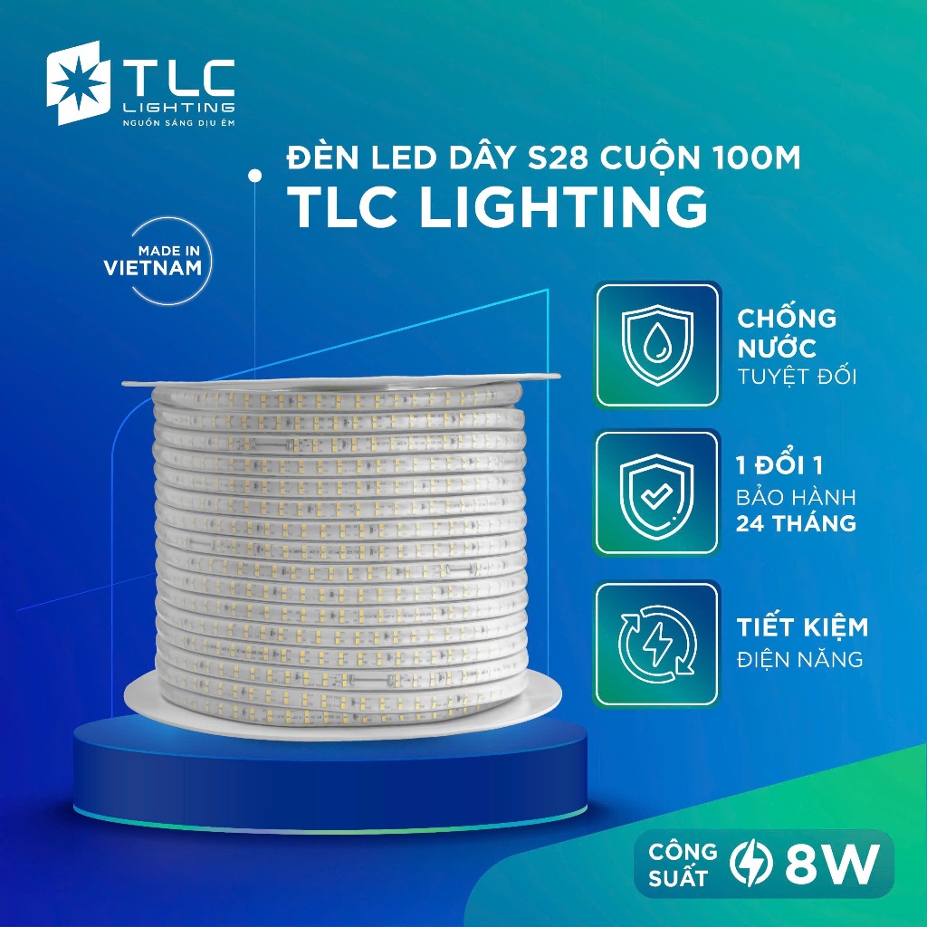 Đèn LED Dây S28 cuộn 100m Ánh sáng Trắng Vàng TLC LIGHTING | Shopee ...