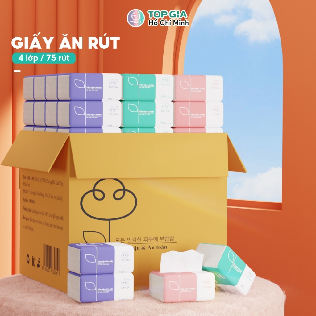 Giấy ăn rút TopGia cao cấp 30 gói 300 tờ 4 lớp siêu dai siêu mềm mịn ...