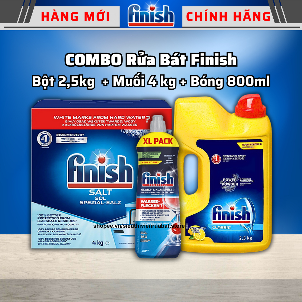 Combo rửa bát bột finish 2,5kg 2,2 1,2kg+Muối finish 4kg+Bóng finish ...