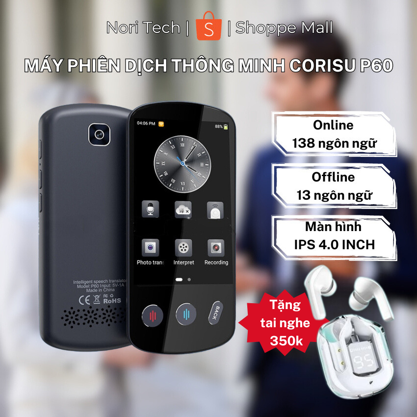 Máy phiên dịch thông minh Corisu AI P60 thông dịch giọng nói trực tiếp 2 chiều không kết nối ...