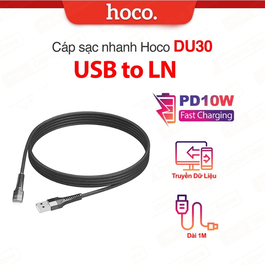Dây sạc nhanh PD10W USB to IP Hoco DU30 hỗ trợ truyền dữ liệu dùng cho ...
