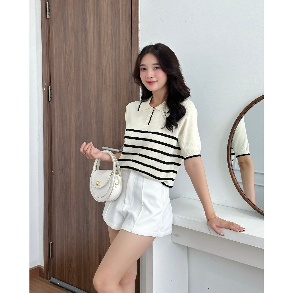 Áo Len Dệt Kim Polo Sọc Ngang Freesize Dễ Thương - VORRI TOP - GOÛT DE ...