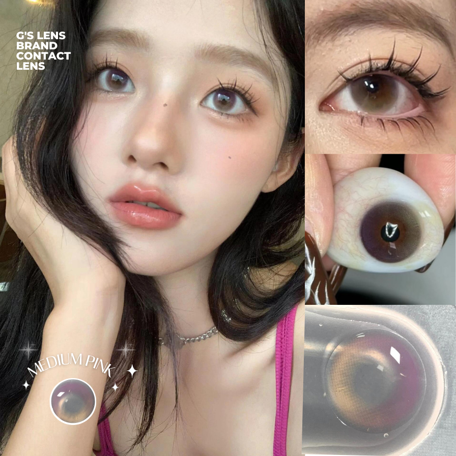 Kính áp tròng Gslens MEDIUM PINK hồng nâu douyin lens cận 6 tháng G ...