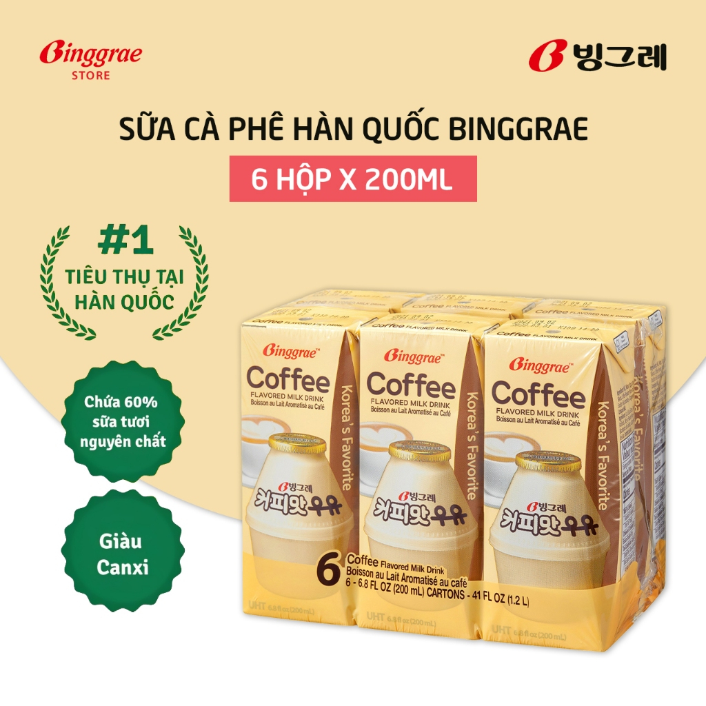 Lốc Sữa Cà Phê Hàn Quốc Binggrae Coffee Milk (200ml x 6 hộp) | Shopee Việt Nam