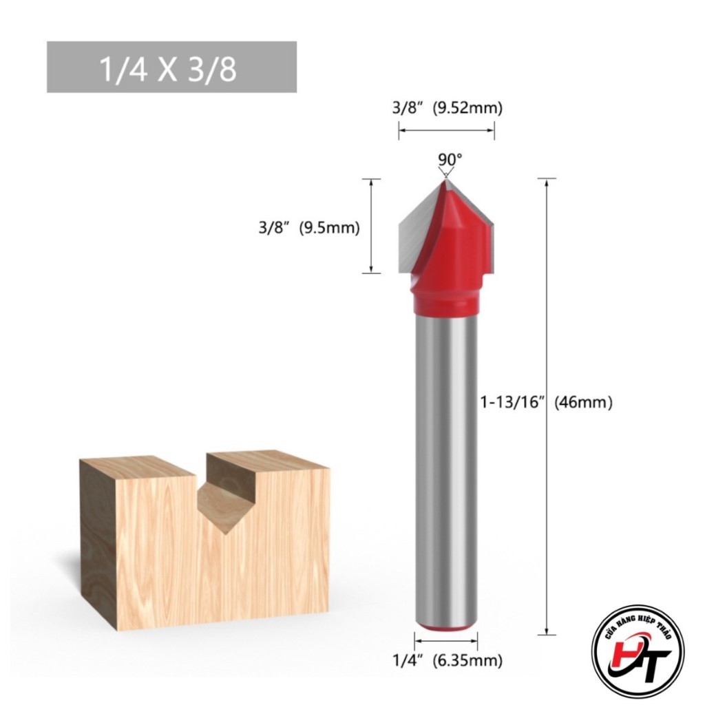 Mũi soi gỗ chữ V mũi phay alu 45 độ cốt 6.35mm lắp máy phay cầm tay MSV ...