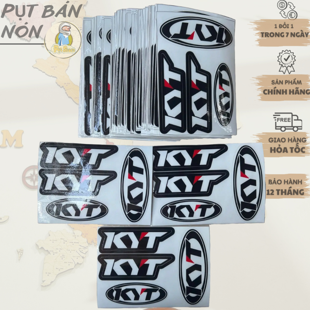 Tem Sticker Dán KYT, Bộ Tem Logo KYT Siêu Dày Cao Cấp Dán Các Dòng Mũ ...