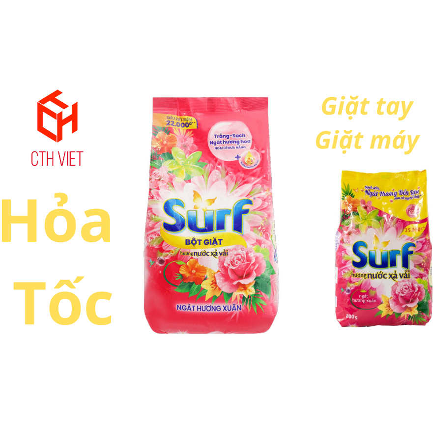[1 Túi] Bột Giặt Surf Ngát Hương Xuân ( 800g - 2kg hương nước xả vải ) dùng trong gia đình, nhà ...