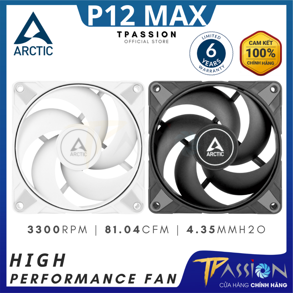 Quạt tản nhiệt Fan Case 12cm Arctic P12 Max Black / White - Chính hãng, tốc độ 3300 RPM, 120mm ...