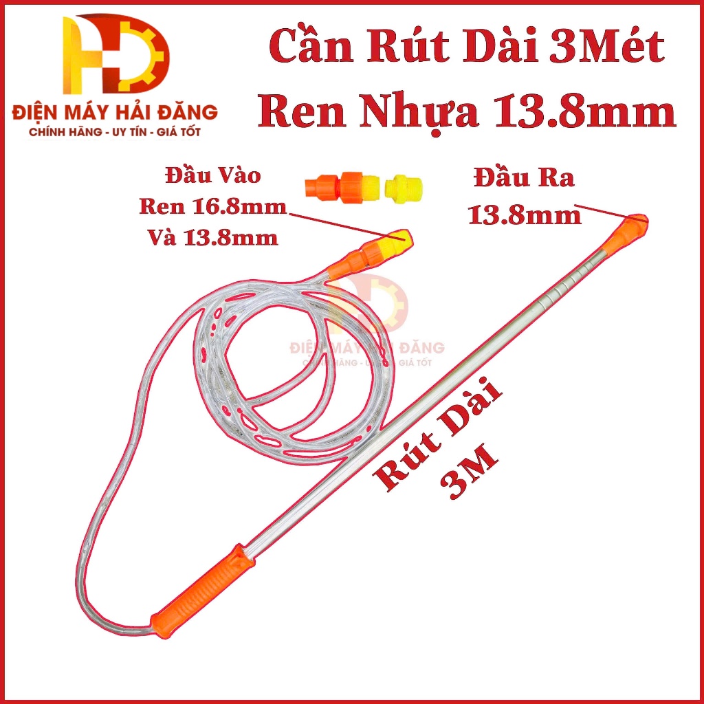 Cần rút tưới cây tưới lan.Dài 3 mét. Ren nhựa. đầu vào ren 16.8 và 13.8 ...