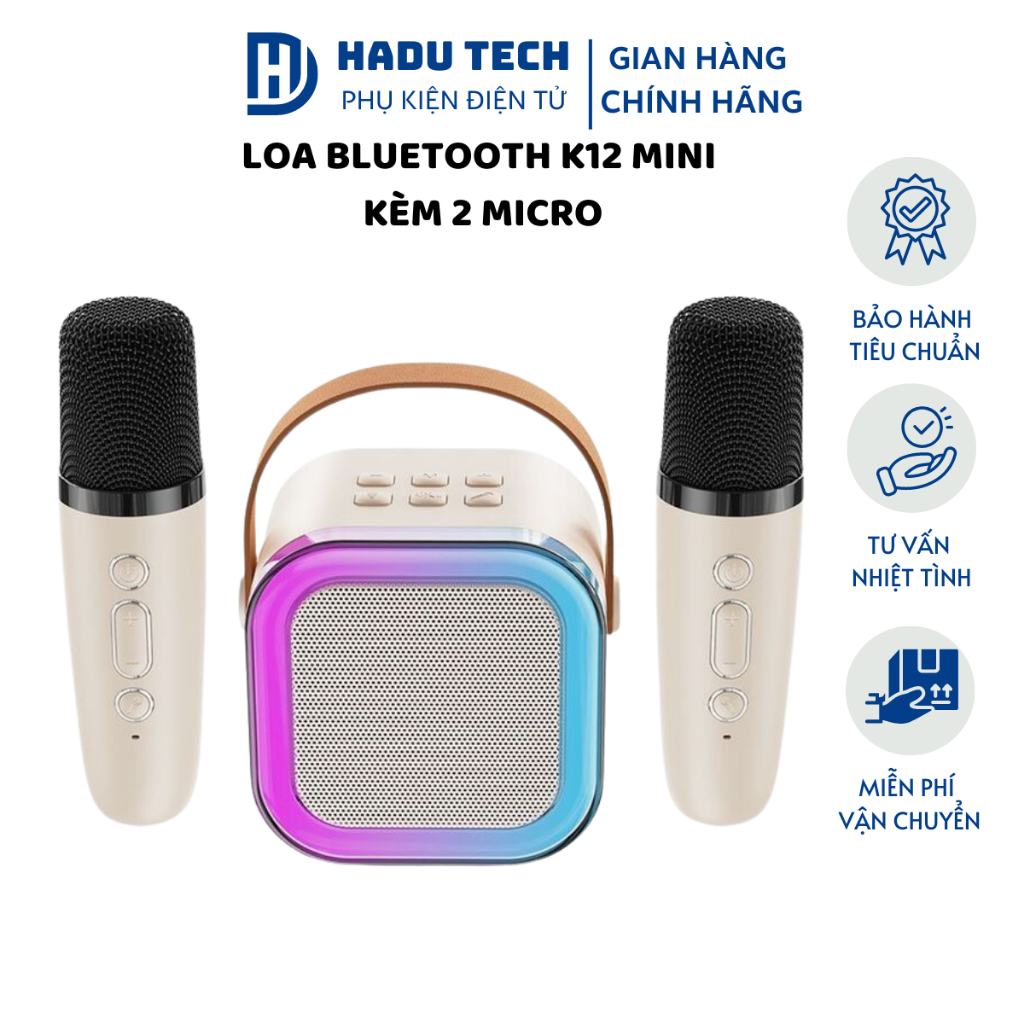 Loa Bluetooth Karaoke Mini K12 kèm mic không dây công suất 10W thiết kế ...