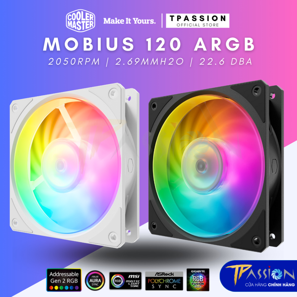 Quạt Fan Case 12cm Cooler Master Mobius 120P ARGB BLACK / WHITE - Chính hãng, tản nhiệt tốc ...