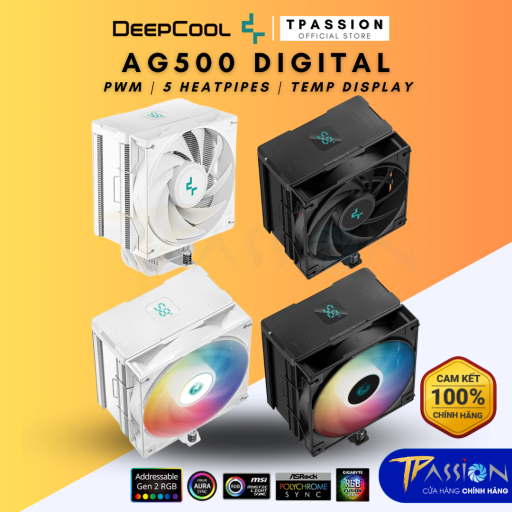 Tản nhiệt khí CPU DEEPCOOL AG500 DIGITAL / AG500 BK WH DIGITAL LED ARGB ...