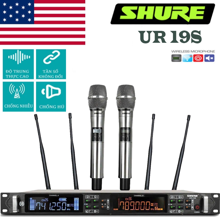 Micro Không Dây Shure UR19S, Bắt Sóng UHF Xa Lên Tới 200m, 4 Anten, Pin ...