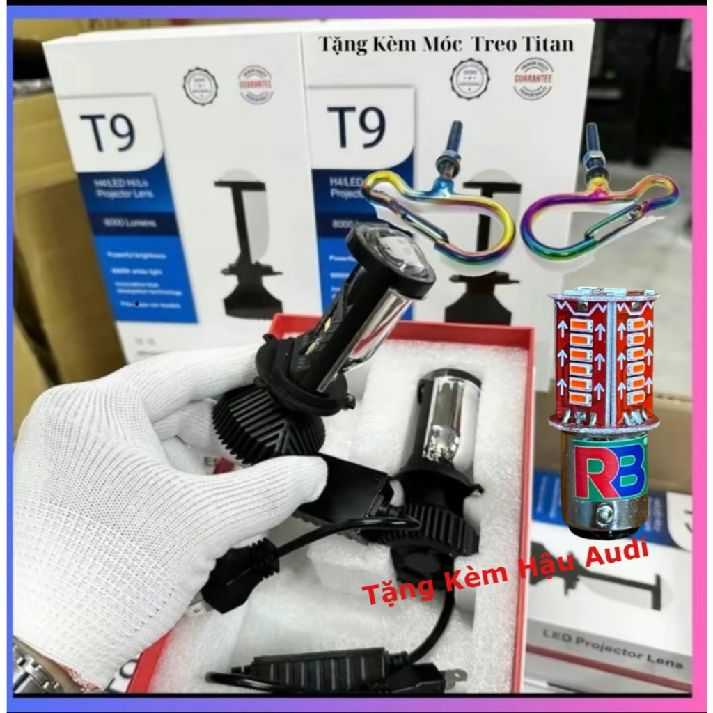 [RBHL2001] ĐÈN PHA LED T9 PLUS 65W LẮP Ô TÔ& XE MÁY,(Tặng Móc Treo Titan khoá Cài+ Hậu Audi VIP ...