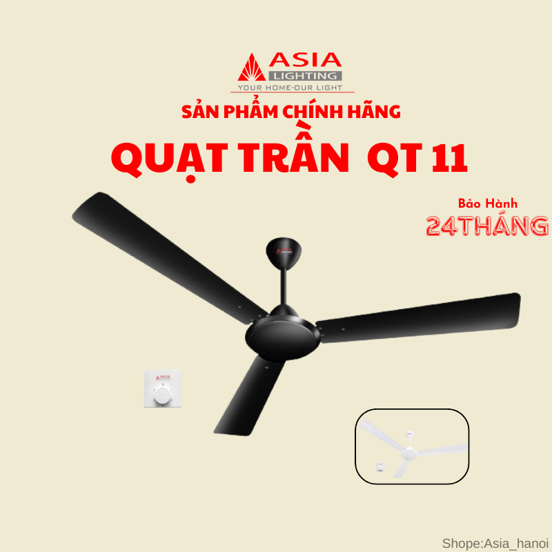 QUạt trần 3 cánh Asia Lighting QT11 75W, sải cánh 1400, cánh thép sơn ...