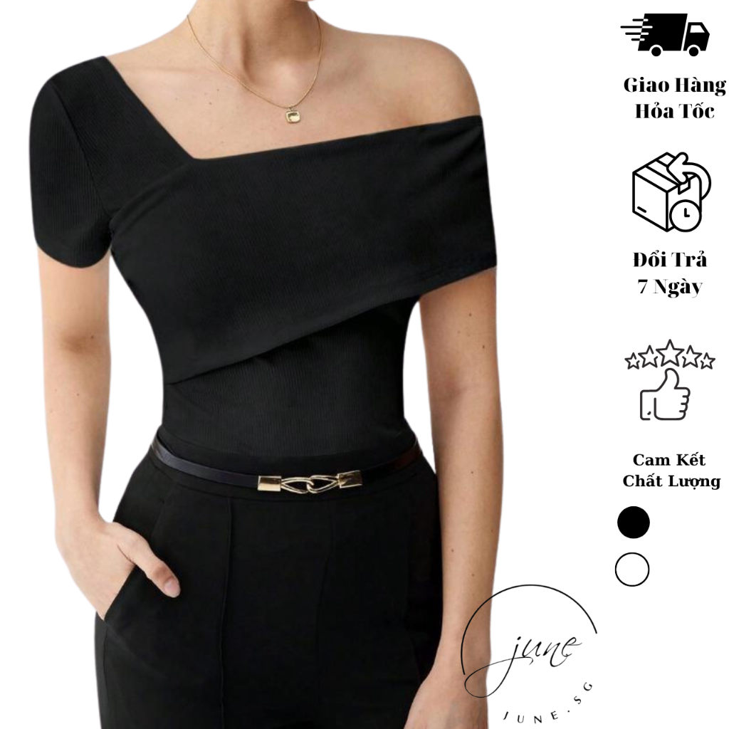 Áo Lệch Vai Một Bên JUNE.SG Áo Lệch Vai Thun Tăm Cotton D117 | Shopee ...
