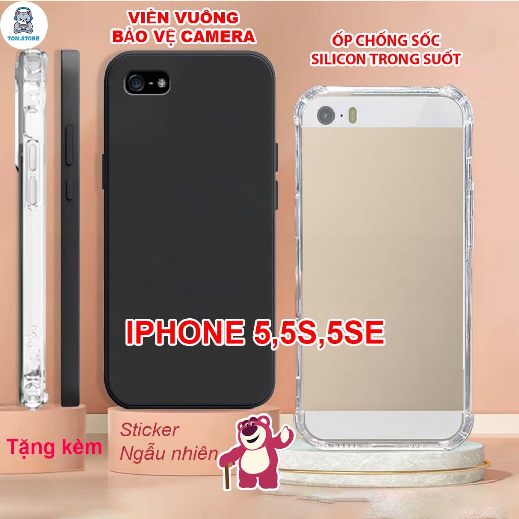 Ốp IPhone 5 / 5S / 5SE cạnh viền vuông,chống sốc trong suốt silicon bảo vệ camera | Shopee Việt Nam