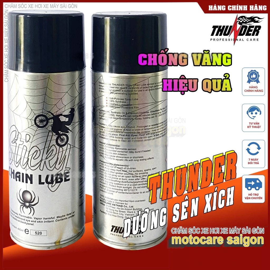 Thunder Sticky Chain Lube 400ml - Chai xịt dưỡng sên bôi trơn sên xích ...