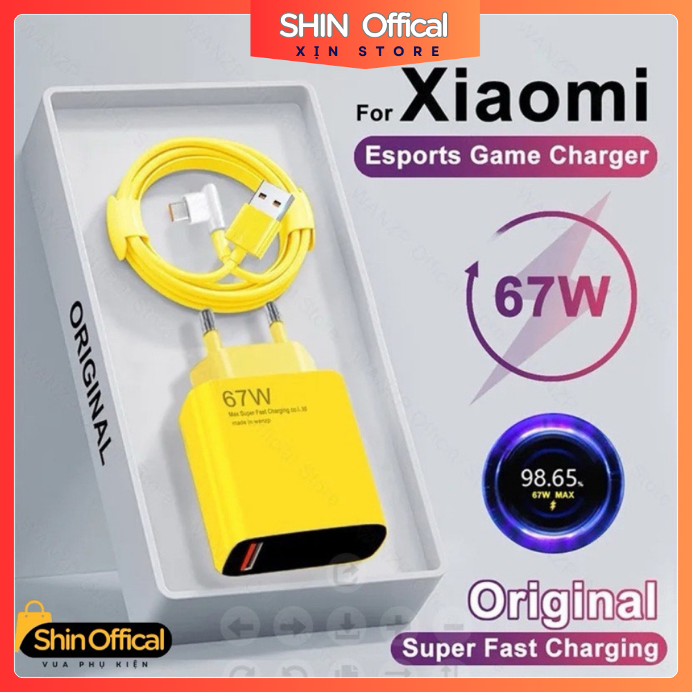 Bộ sạc nhanh 67w XIAOMI Cáp đầu vuông tiện lợi chân cáp TypeC phù hợp cho các dòng Mi,SS,OP ...