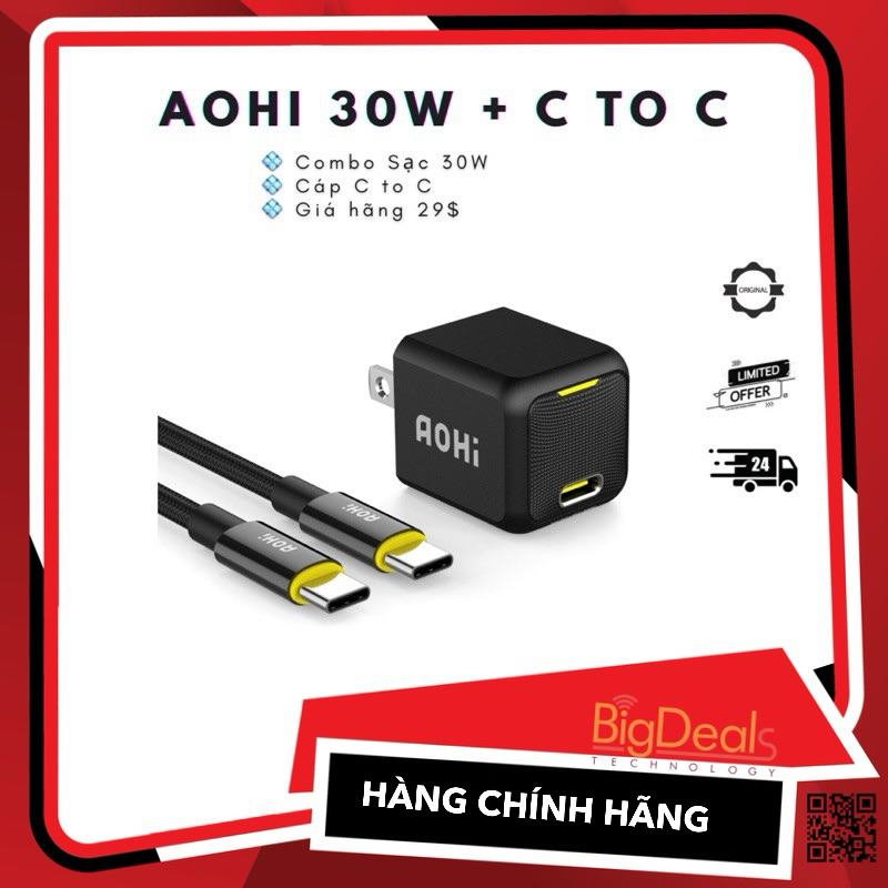 Bộ sạc 30W AOHI Magcube kèm cáp C to C ️ BigDeals VN | Shopee Việt Nam