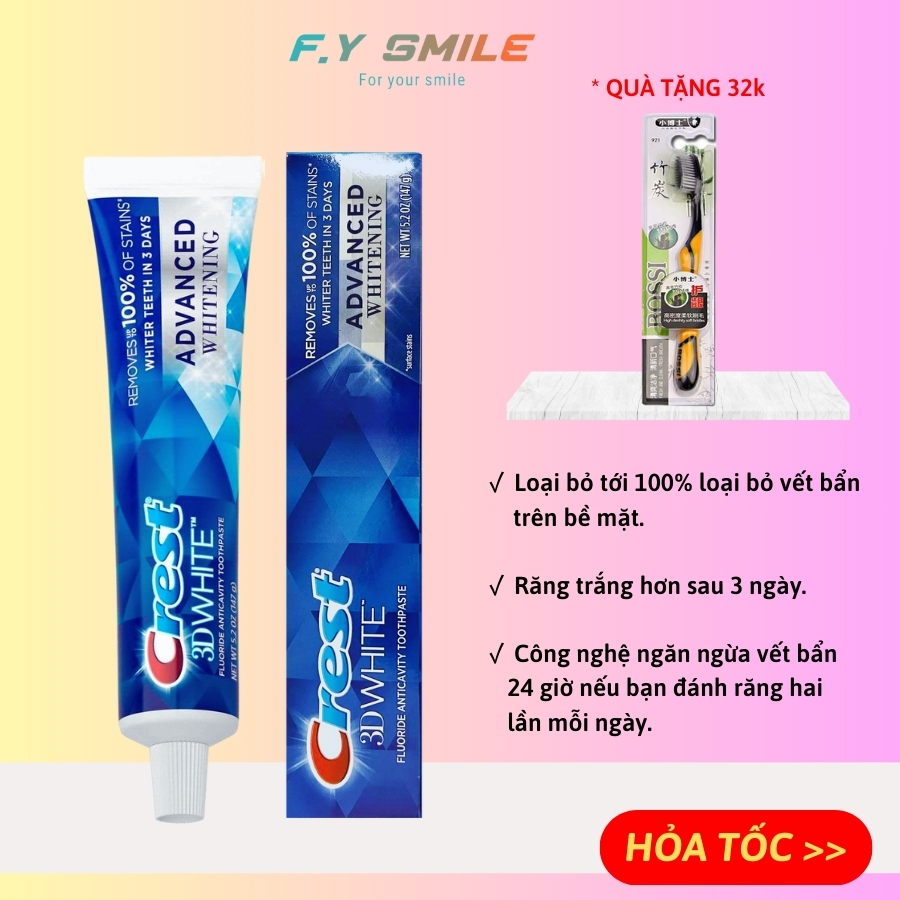 Kem đánh răng Crest 3D White Advanced Whitening 147g - Làm trắng răng, đánh bay mảng bám và bảo ...