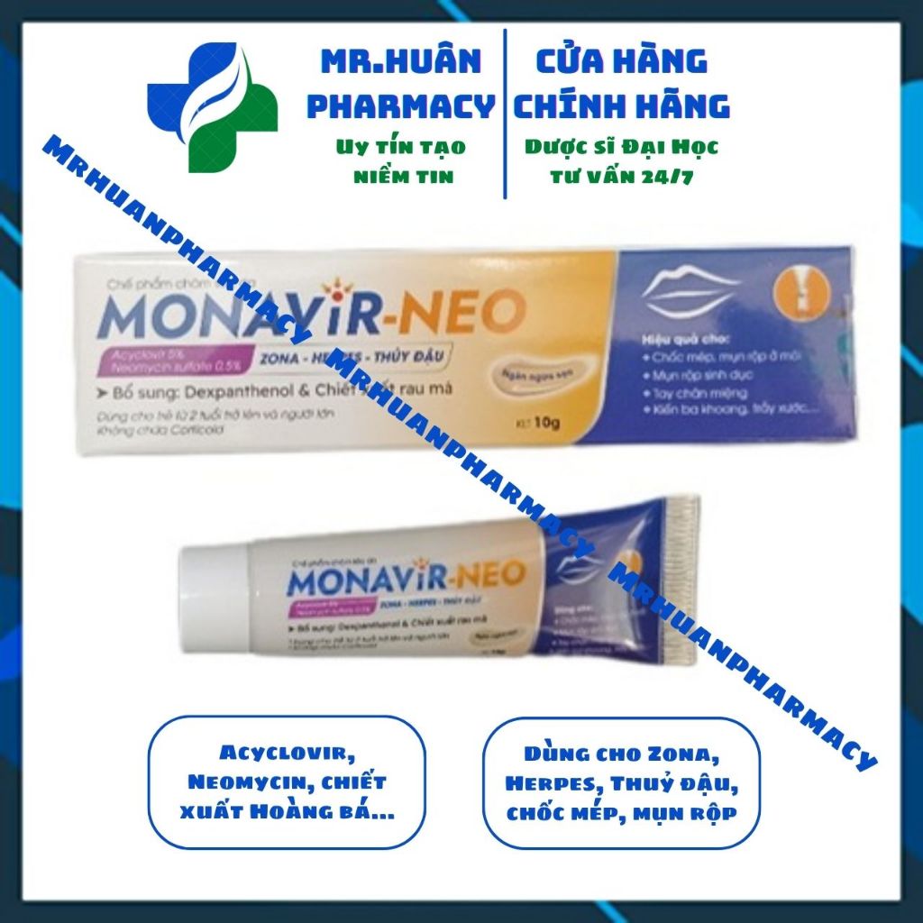 Chế phẩm chăm sóc da Monavir Neo 10g - Dùng cho Zona, Herpes, Thuỷ đậu ...