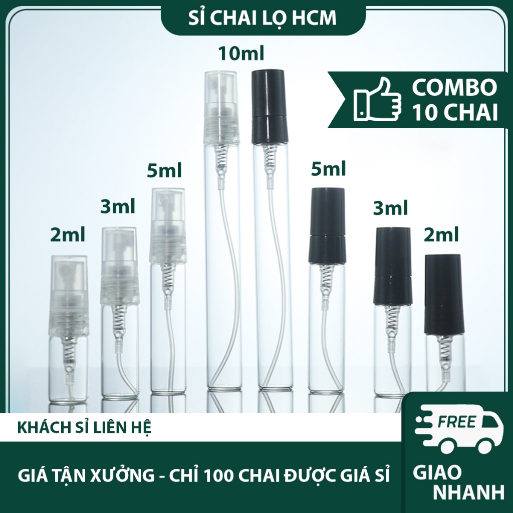 Chai thủy tinh(combo 10 chai) chiết xuất nước hoa, 2ml, 3ml, 5ml, 7ml, 10ml, chai xịt phun sương ...