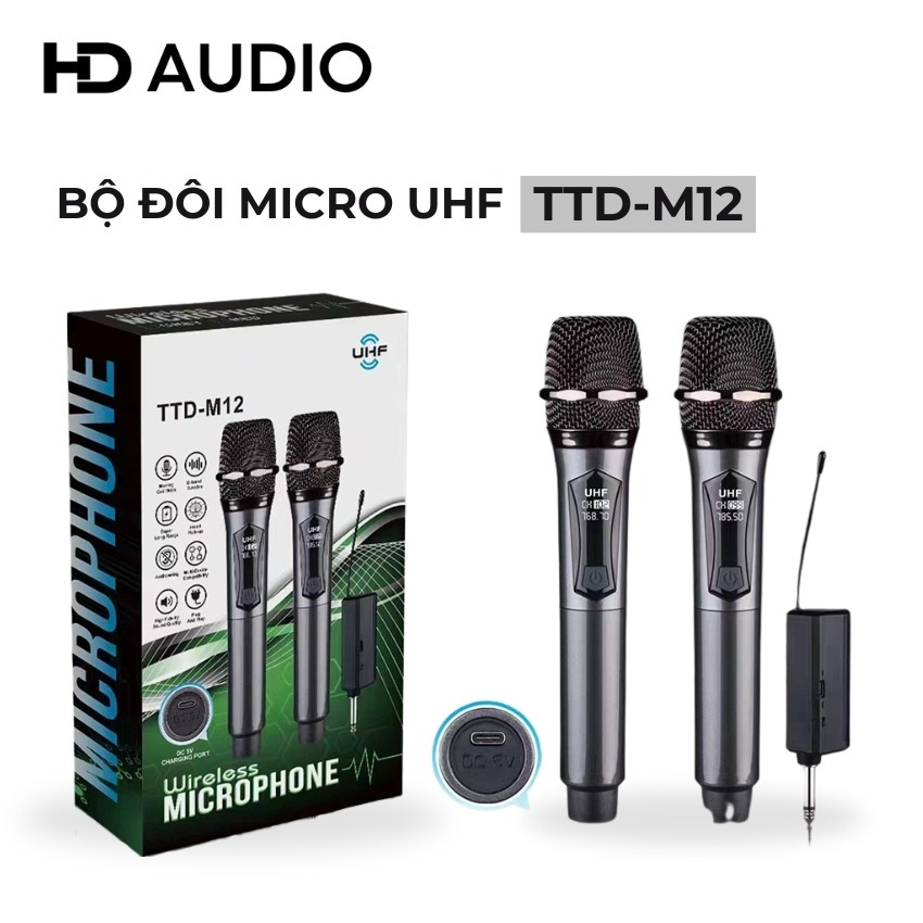 Bộ micro không dây TTD-M12 Chống hú, bắt sóng xa, hút âm cực tốt, chất ...