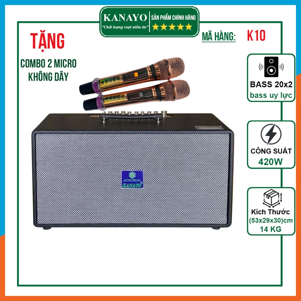 Loa Kéo Karaoke Công Suất Lớn 420w Xách Tay KANAYO K-10| Loa Kéo Bluetooth Bass 20 Tặng 2 Micro ...
