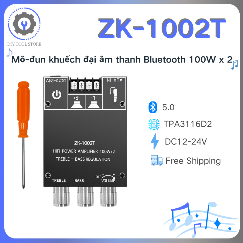 ZK-1002T HIFI 2.0 Kênh AUX / Bluetooth-Tương thích 5.0 TPA3116D2 Mô-đun ...
