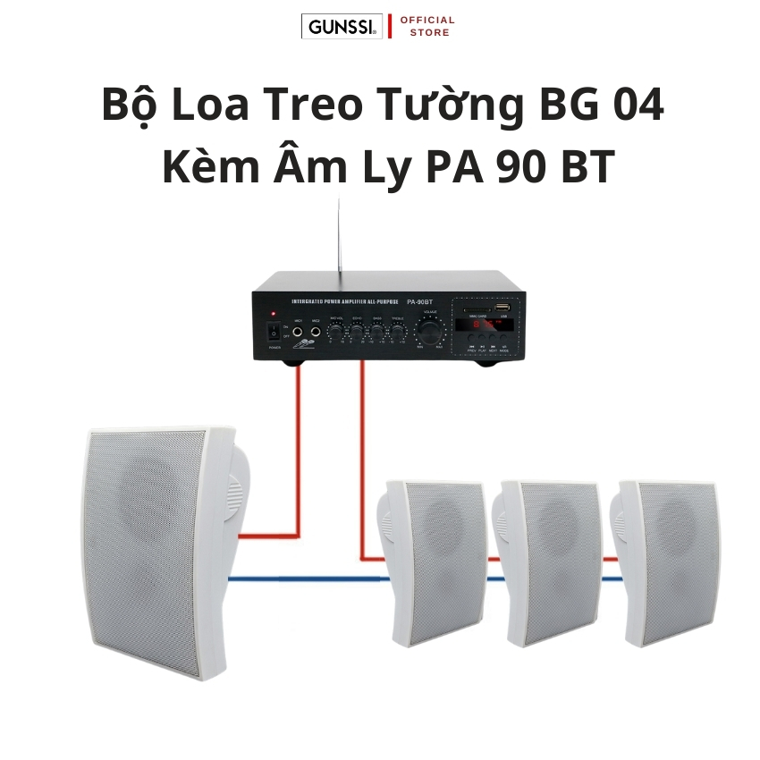 Bộ loa treo tường 20W BG-04 và âm ly LDZS PA-90BT. lắp đặt cho gia đình, nhà hàng văn phòng ...