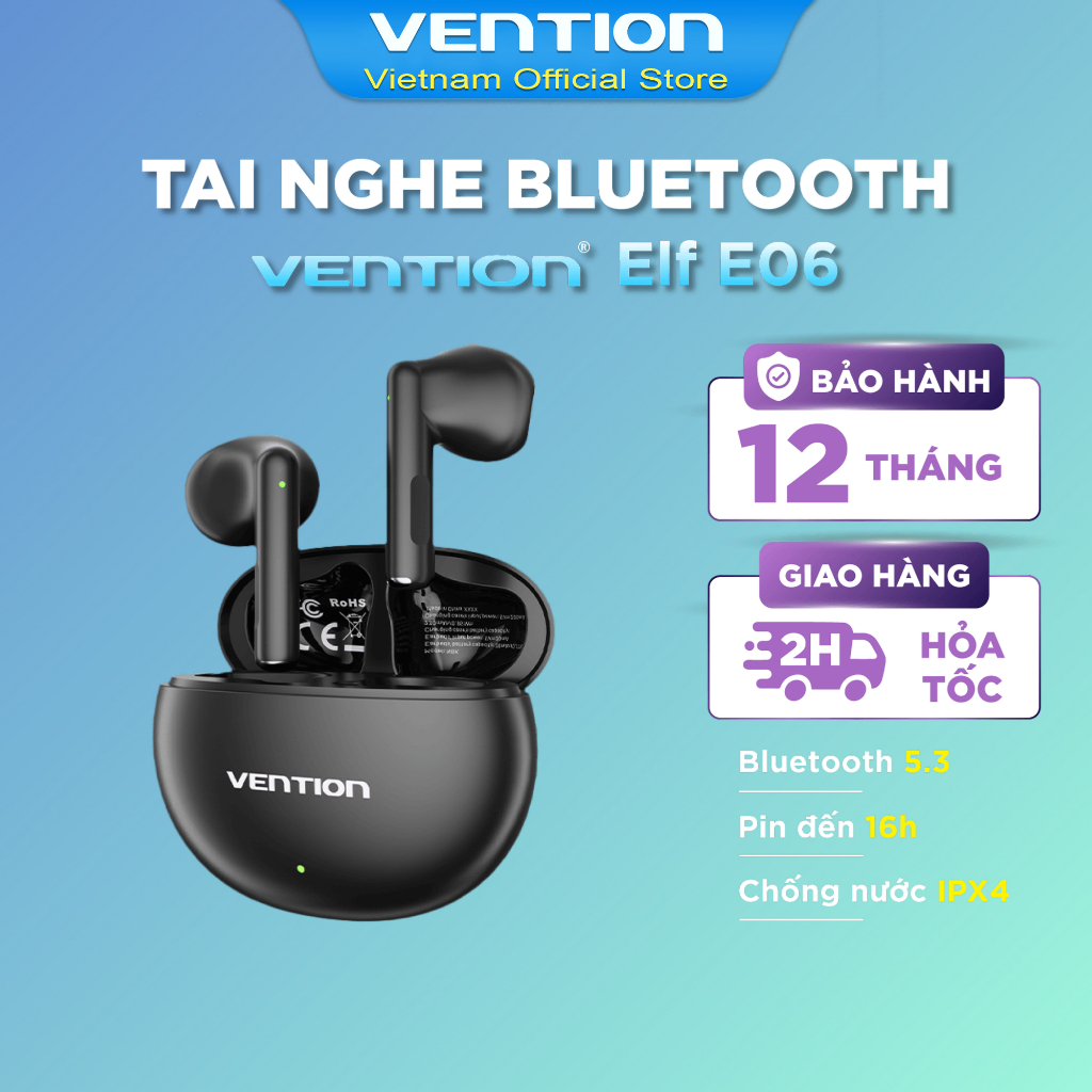 Tai nghe bluetooth VENTION Elf E06 (Bluetooth v5.3, TWS, 16h) | Shopee ...