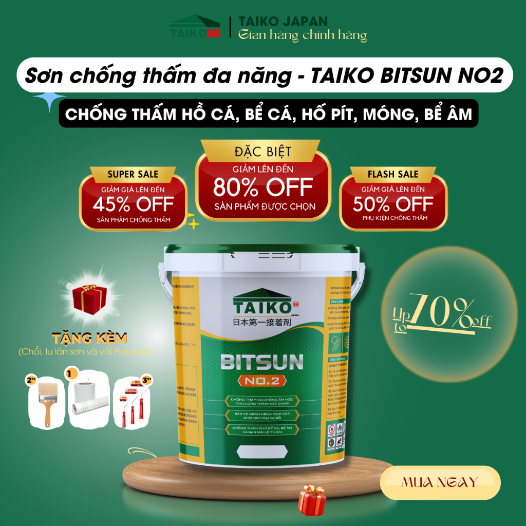 Sơn Chống Thấm Hồ Cá, Bể Cá Koi TAIKOMI BITSUN Màu Đen/ Thùng 1 Kg- Keo Chống Thấm Bể Cá Koi ...