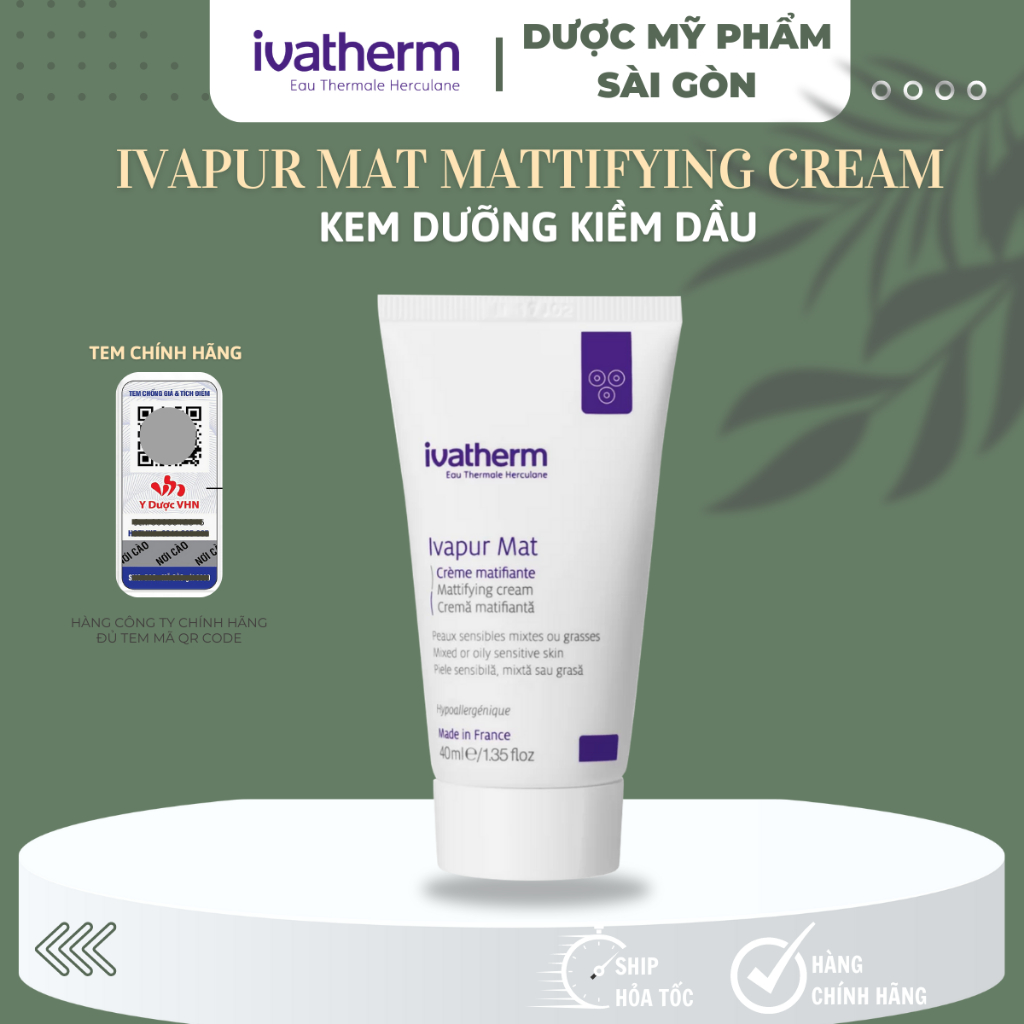 Kem Dưỡng Kiềm Dầu Ivatherm Ivapur Mat Mattifying Cream Dành Cho Da Dầu ...