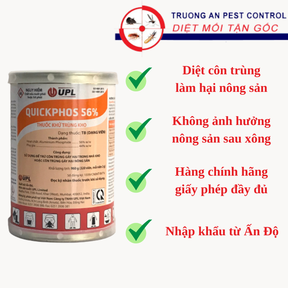 Thuốc xông mọt nông sản chuyên dụng QUICKPHOS 56%, viên tròn trong tuýp ...