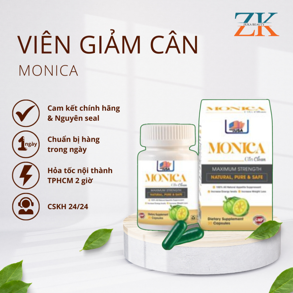 Viên Uống Giảm Cân Gin Clean Monica mẫu mới hộp 30 viên Mỹ giúp giảm đốt mỡ siết cơ giảm cân ...