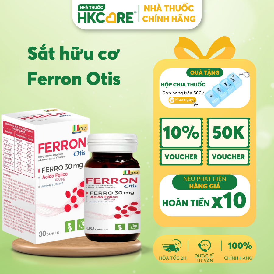 Viên uống FERRON OTIS bổ sung sắt hữu cơ - nhập khẩu Italia (Hộp 30 ...