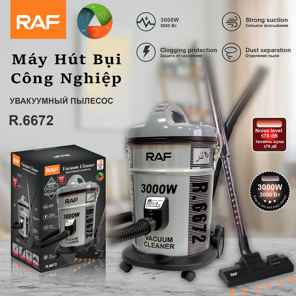 Máy hút bụi công nghiệp , Máy hút bụi cầm tay , Hút bụi công nghiệp RAF R6672 Công suất 3000W ...
