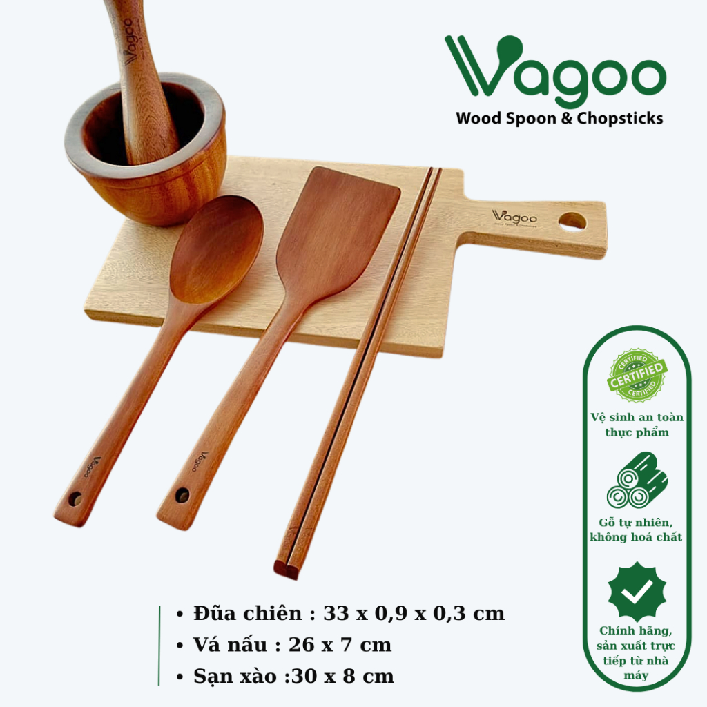Bộ Dụng Cụ Bếp (Đũa, Sạn, Vá) Bằng Gỗ Nhãn Tự Nhiên - VAGOO - Làm Thủ ...